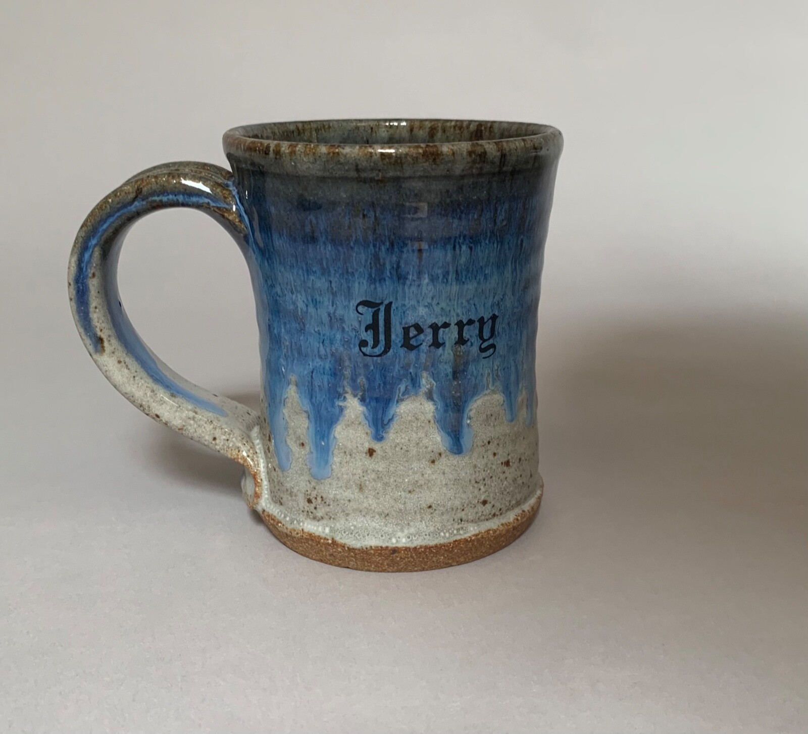 NEW Personalized" Jerry" Pottery Drip Glazed Blue Coffee Mug 4.25" Tall ...