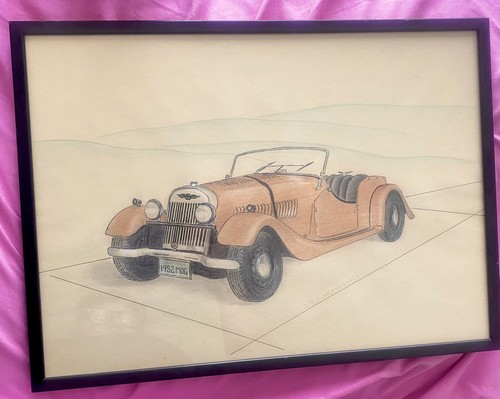 Vintage 1952 Red Morgan Car ORIGINAL Framed Drawing Racing Car Race | eBay