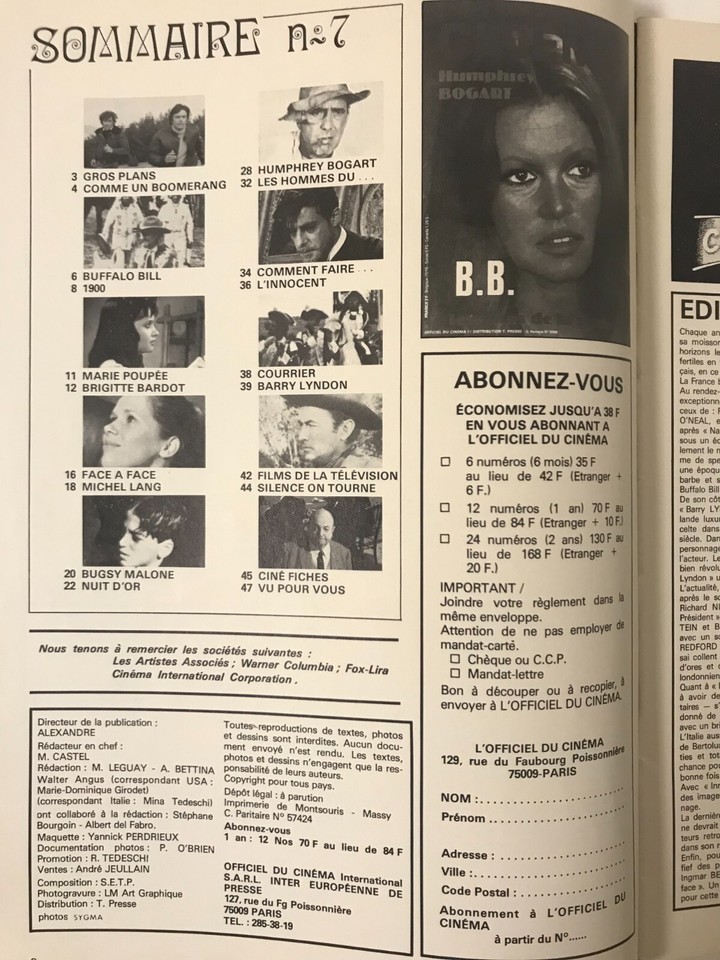 L'OFFICIEL DU FILM CINEMA INTERNATIONAL n°7 - 1976 - BRIGITTE BARDOT | eBay