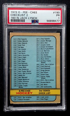 CHECKLIST (#160 IS JACK LYNCH) 1972-73 O-PEE-CHEE 72-73 #190 PSA 1 ...
