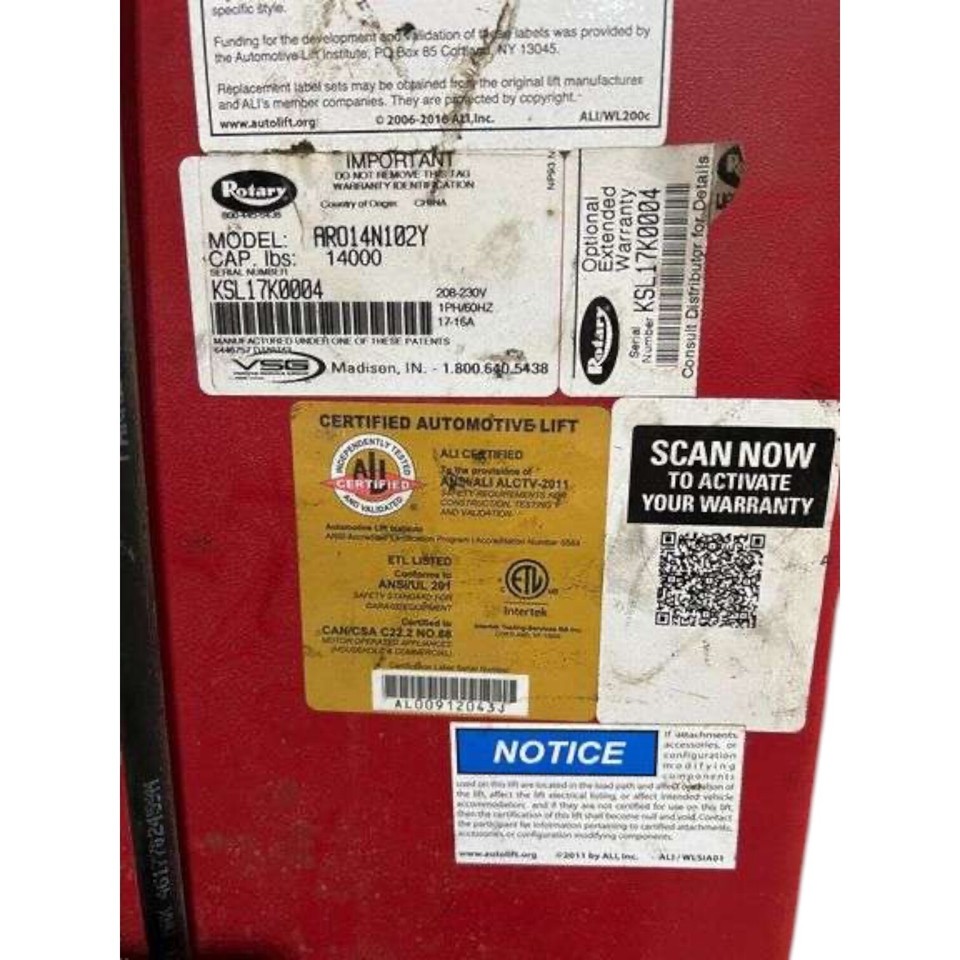 Rotary Lift ARO14N102Y 14000 lb Four Post Open Front Alignment Rack 215 ...