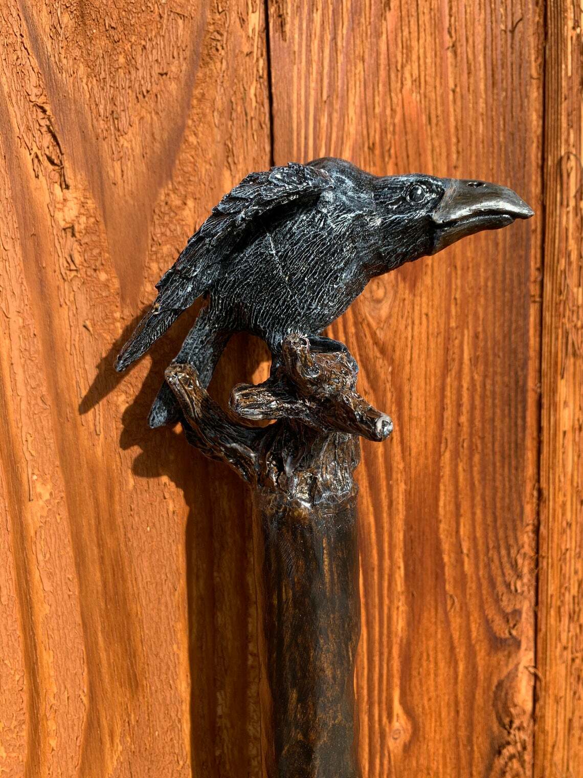 Perched Raven On A Gnarled Tree Branch Hand Carved Spiral Walking Stick ...