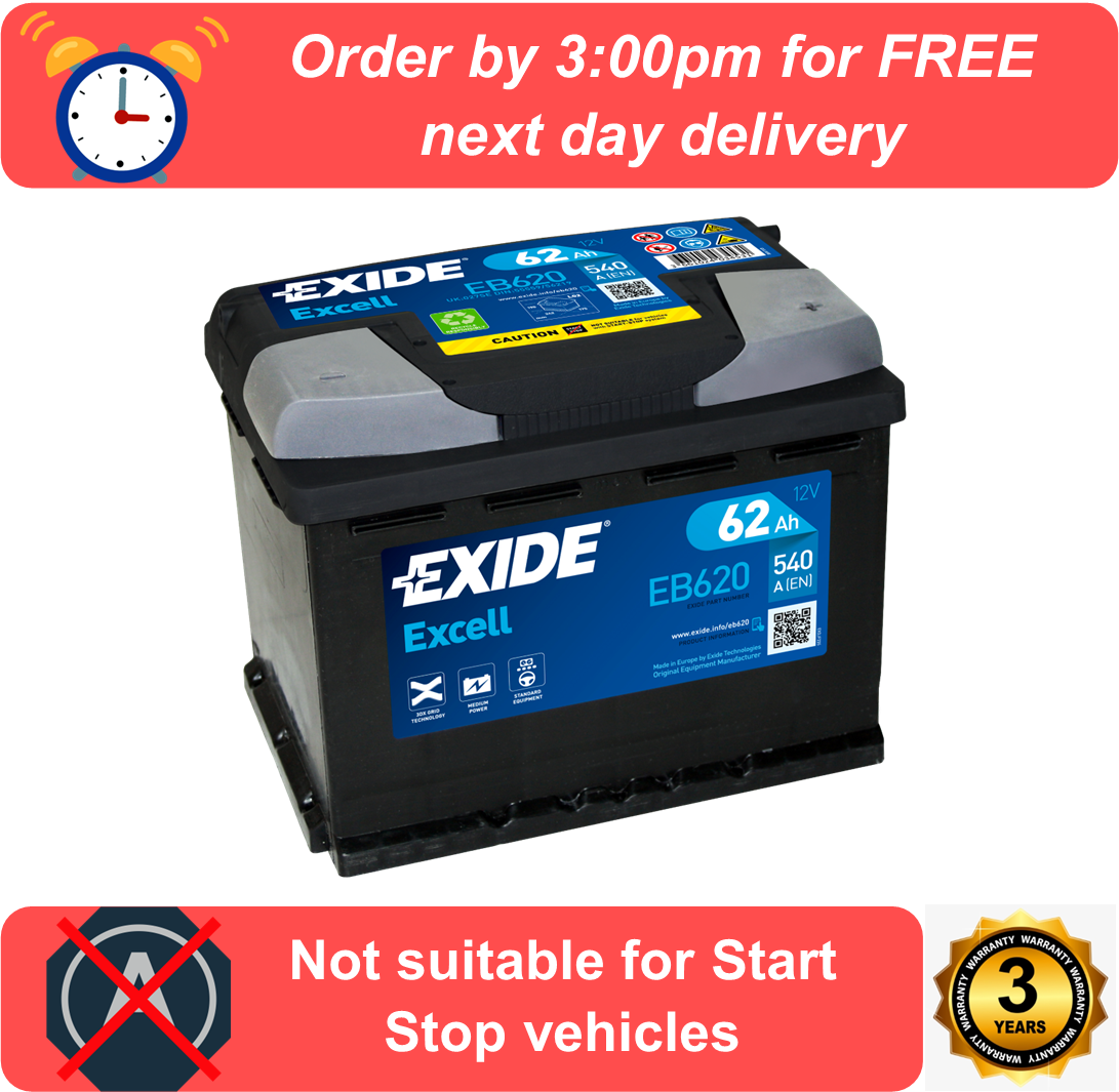 EB620 EXIDE Excell Car Battery 027 Type Citroen C3 Picasso 1.6 BlueHDI ...