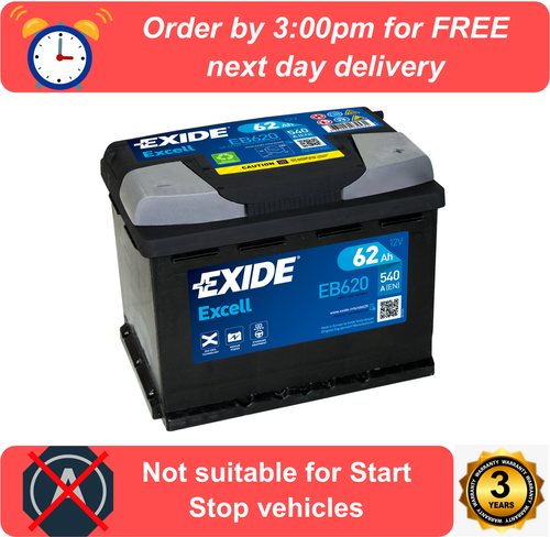 EB620 EXIDE Excell Car Battery 027 Type Citroen C3 Picasso 1.6 BlueHDI ...