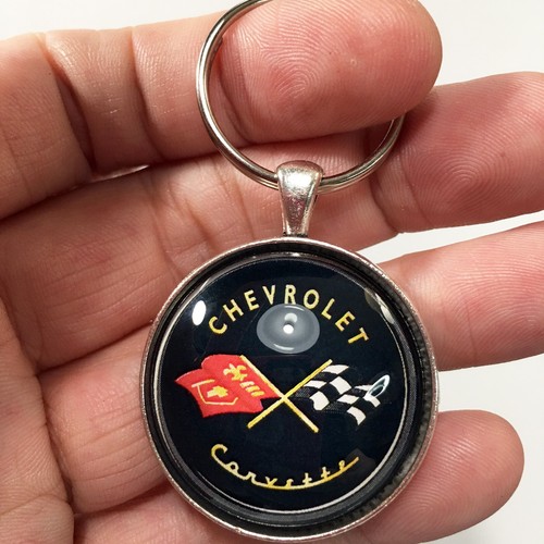 Old School Vintage Chevrolet Corvette Racing Flags Logo Emblem Keychain ...