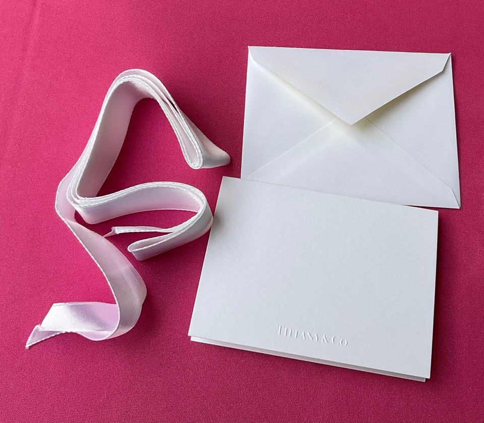 TIFFANY & Co. 1 ENVELOPE, 1 NOTE CARD BLANK EMBOSSED, 1 Ribbon White ...
