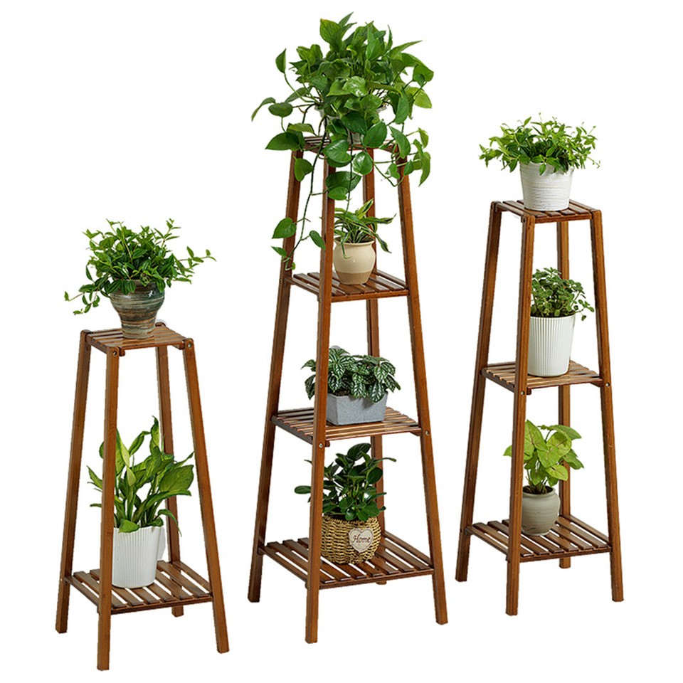 2/3/4 Tier High Plant Stand Bamboo Towered Freestanding Flower Rack ...