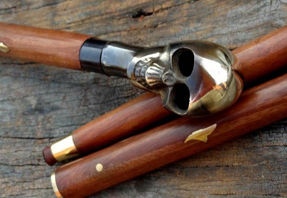 Walking Stick Cane Brass Skull Voodoo Handle Vintage Antique Cane ...