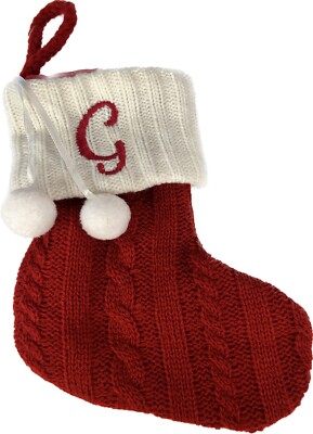 Small Initial Christmas Stocking 7” Cable Knit Mini Red Stocking Dingle ...