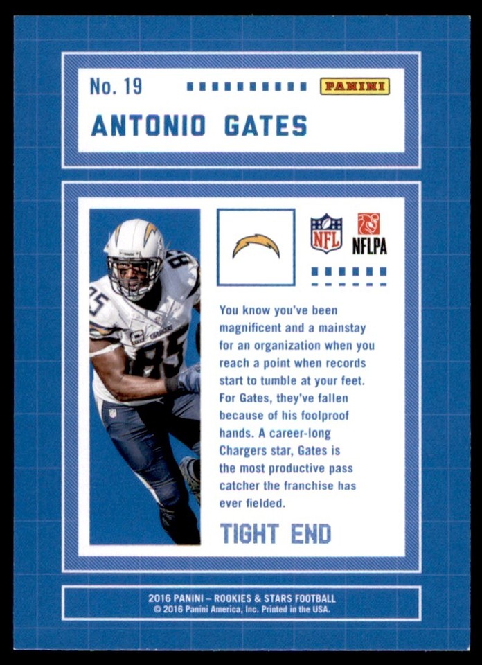 2016 PANINI ROOKIES & STARS TEAM INFRASTRUCTURE ANTONIO GATES SAN DIEGO ...
