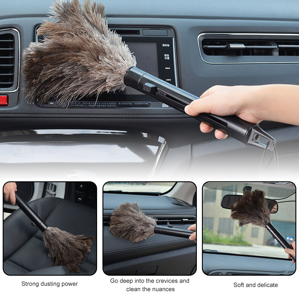 2pcs Retractable Handle Hanging Rope Feather Duster Natural Ostrich Fur ...