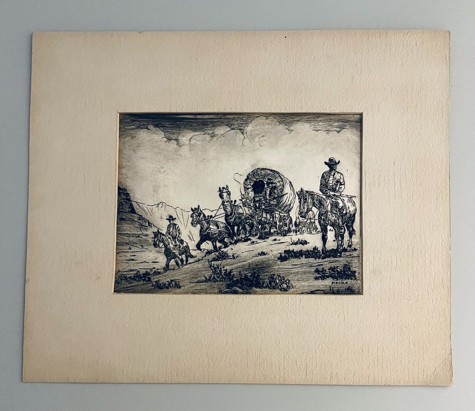 Original Etching Western Sketch By Texas Artist Max Bush Cole 7.75"x5 ...