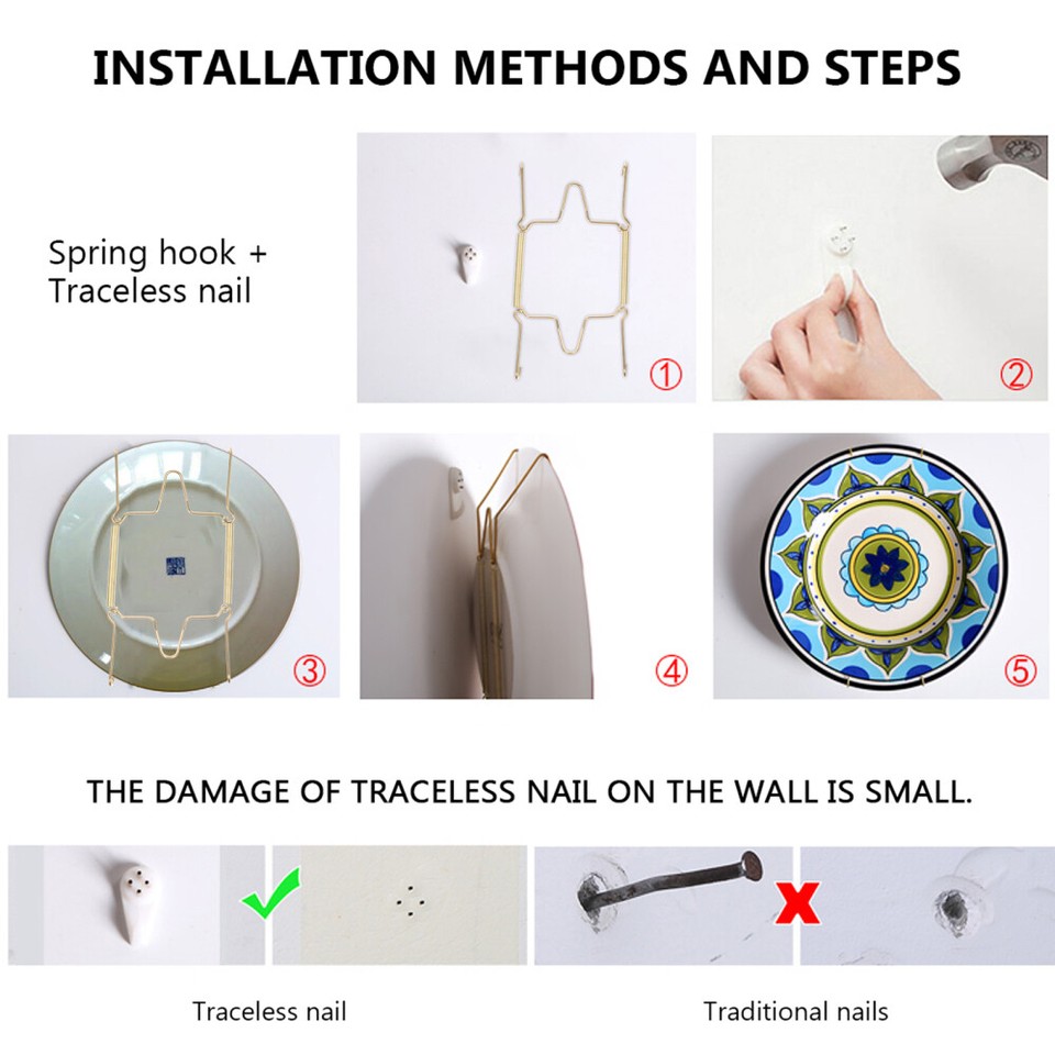 4pcs invisible wall hook Large Plate Hangers for The Wall Wall Plate ...