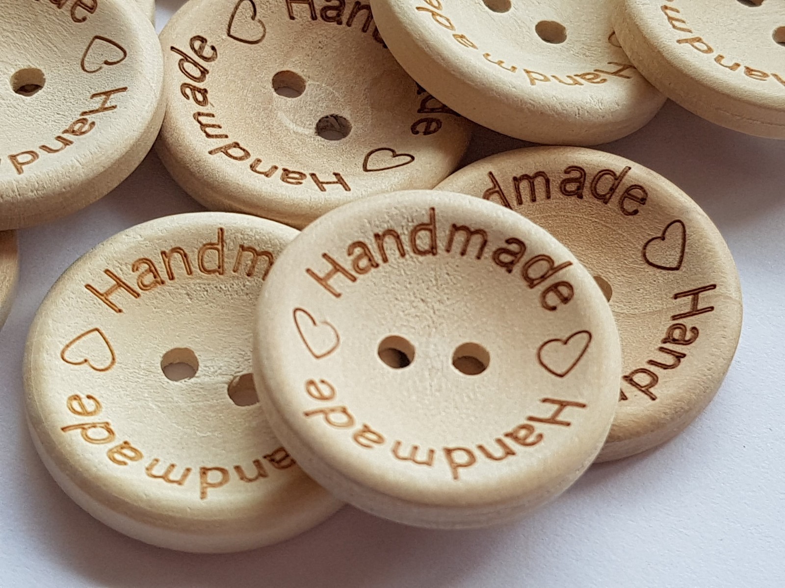 WOODEN BUTTONS "HANDMADE WITH LOVE" OR "HANDMADE" Natural wood Various ...