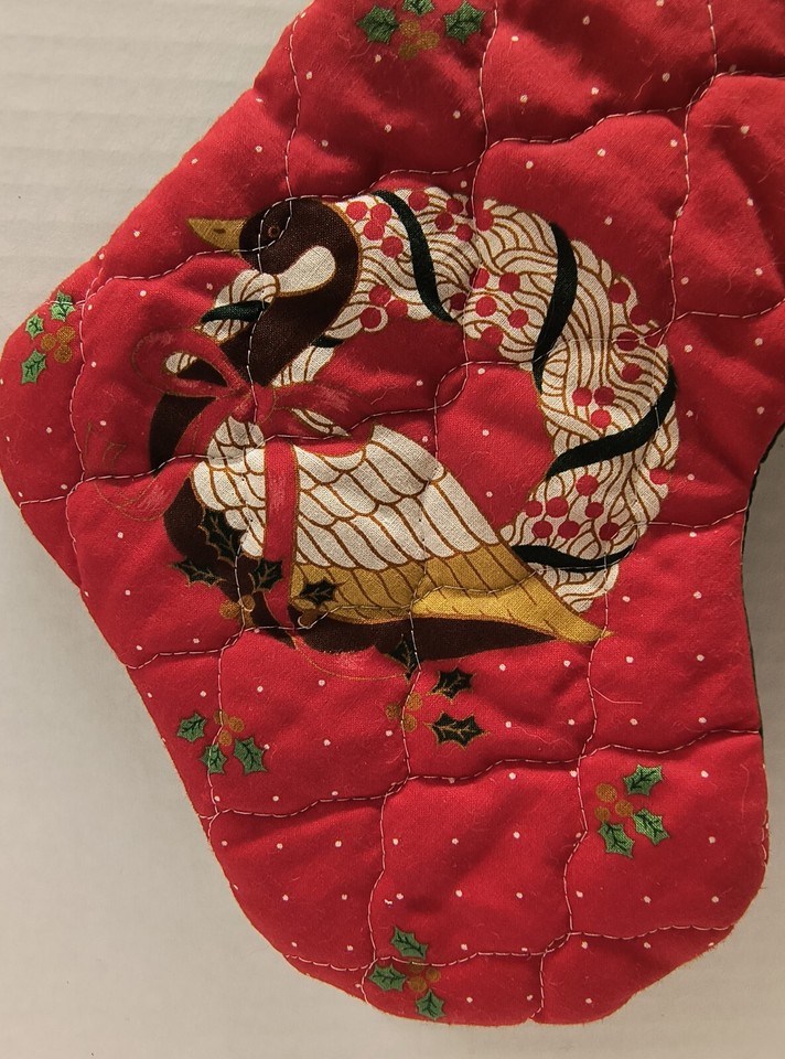 Vintage Quilted Red Christmas Stocking W/ Duck and Wreath 12" | eBay UK