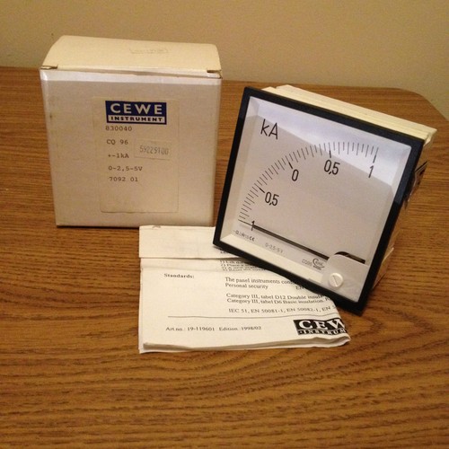 CEWE INSTRUMENT CQ96 AMMETER 1-0-1 KA / 3. 1/2"X 3. 1/2" PANEL MOUNT ...
