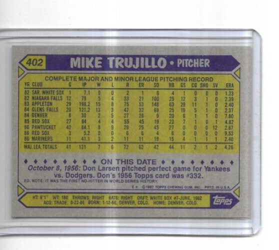 1987 Topps #402 Mike Trujillo Seattle Mariners | eBay