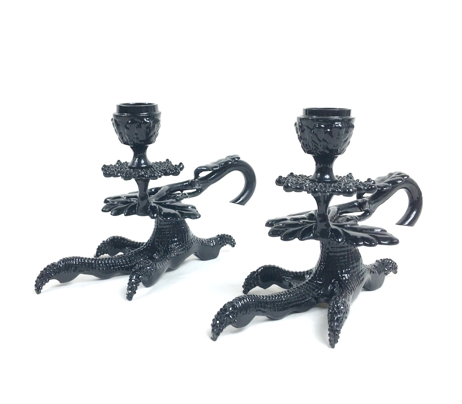 Pair (2) Stunning Glossy Black Gothic "Claw" Candle Holders with ...