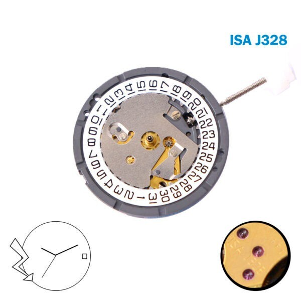 ISA J328 Swiss Movement, White Date Disk At 3, 3Hands, Quartz Analog ...