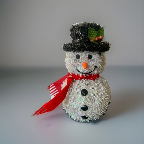 Tinsel Snowman Over Wire Christmas Decoration Red Scarf Black Hat Decor ...
