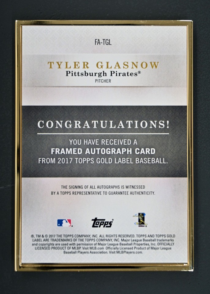 2017 Topps Gold Label #FA-TGL Tyler Glasnow AUTO Framed Gold Pittsburgh ...