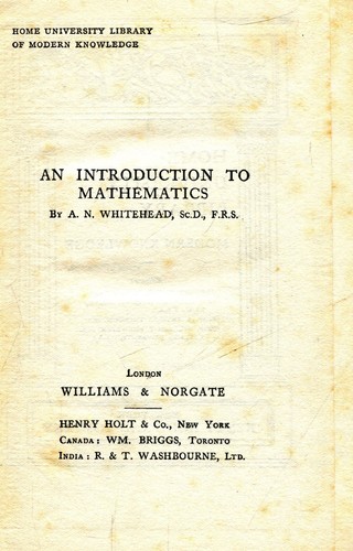 A. N. Whitehead AN INTRODUCTION TO MATHEMATICS | eBay