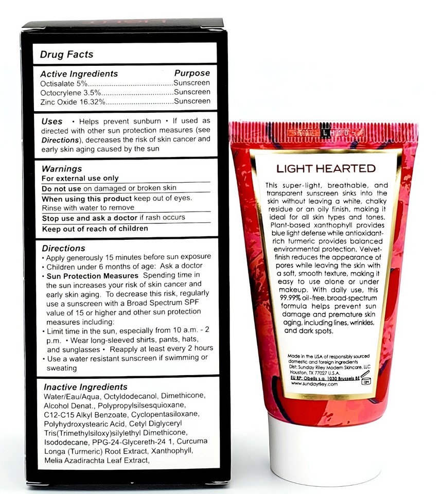 Sunday Riley Light Hearted Broad Spectrum SPF30 Sunscreen 1.5oz $35 EXP ...