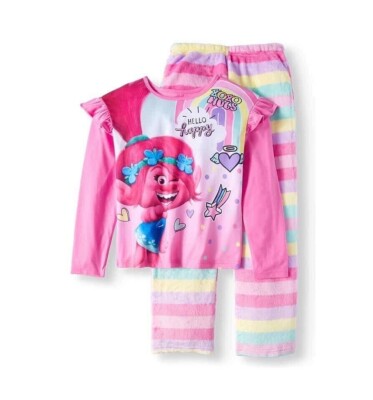 Trolls Poppy XOXO Hugs Pajama Top and Fleece Striped PJ Pants, Size 7/8 ...
