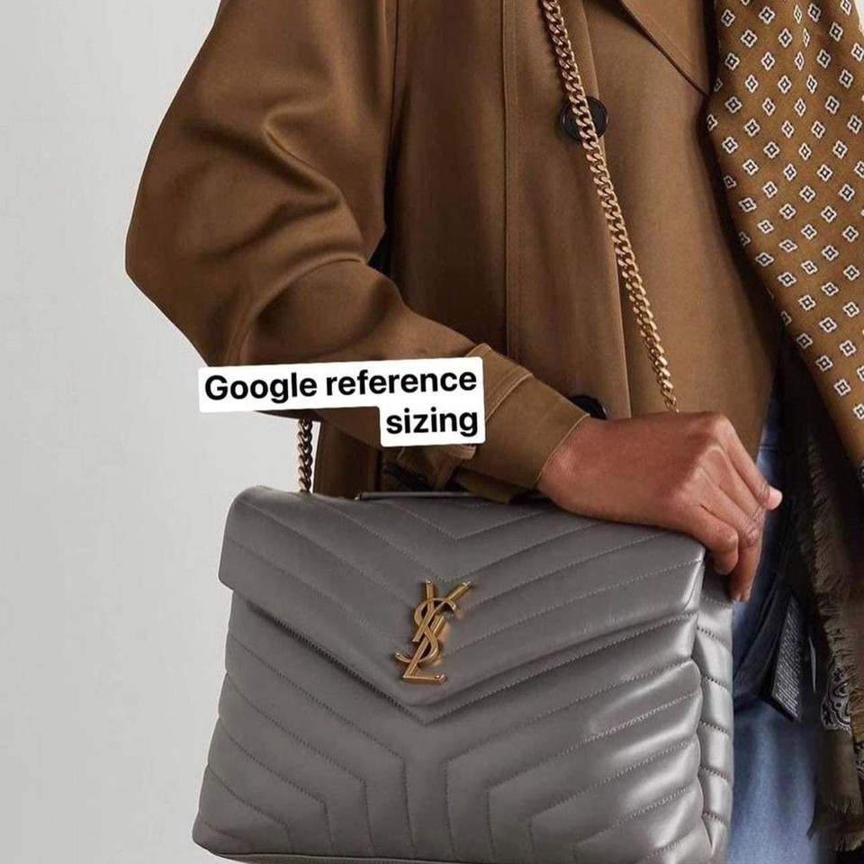 YSL LOULOU MEDIUM CHAIN BAG IN QUILTED "Y" LEATHER Grey PRISTINE ...