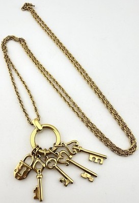CROWN TRIFARI VINTAGE GOLDTONE KEYS & LOCK 30” NECKLACE K736C | eBay