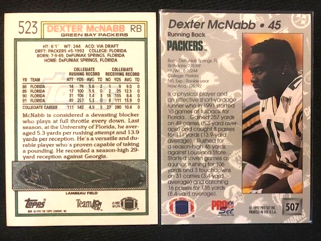 NFL - Dexter McNabb 1992 Topps Draft Pick & 1992 Pro Set Football RC ...