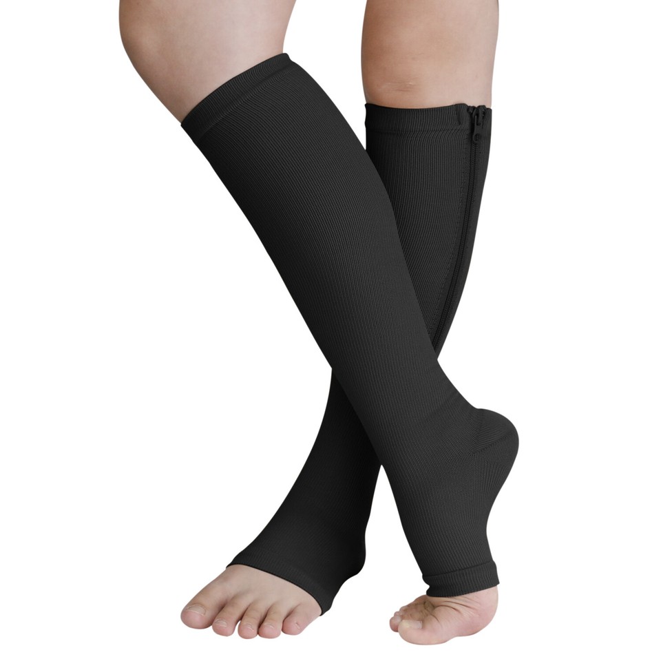 Men Women Compression Socks Open Toe Zipper Leg Calf Ankle Support Pain ...