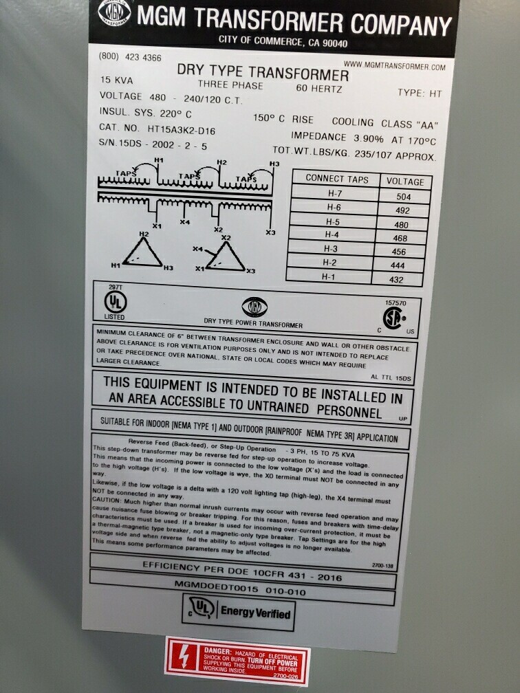 Center Tapped 480v 240v Delta 3 Phase 480V Delta 240V Delta / 120
