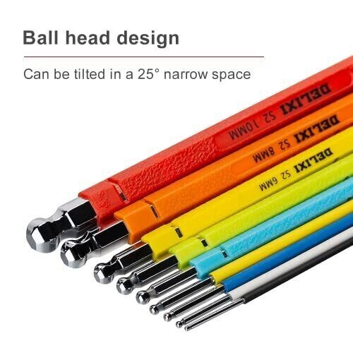 Color Coded Ball End Hex L-Key Set Metric 1.5-10mm 9 Pieces Long Arm ...
