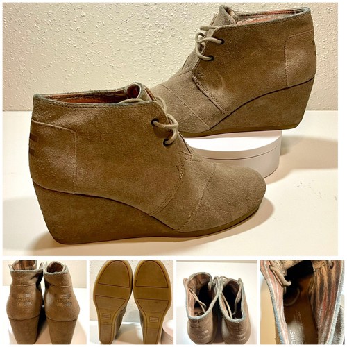TOMS Suede Desert Lace Up Wedge Heels Booties Shoes Women's 9 Gray ...
