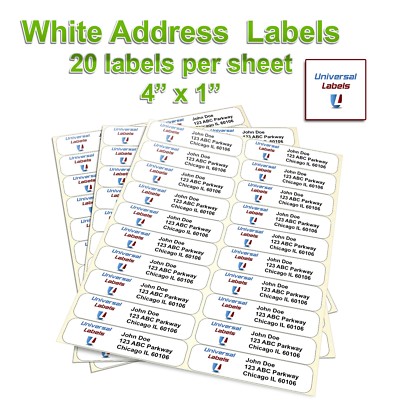 20 labels per sheet, 4" x 1" per label - Premium Quality - Made in the ...