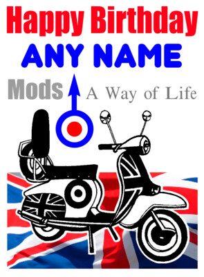 PERSONALISED MODS SCOOTER RETRO DESIGN BIRTHDAY CARD FREE POST 1ST ...
