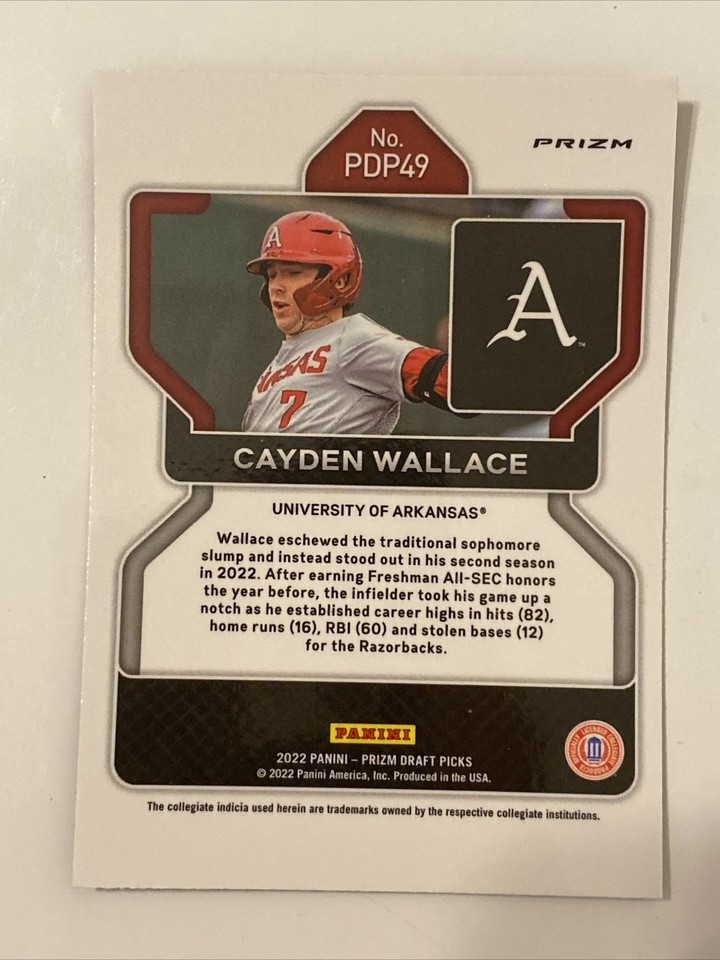 Cayden Wallace 2022 Prizm Draft Picks Baseball Black Prizm Parallel # ...