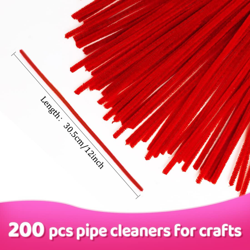 Red Pipe Cleaners for Crafts, 200Pcs, Chenille Stems for DIY Projecets ...