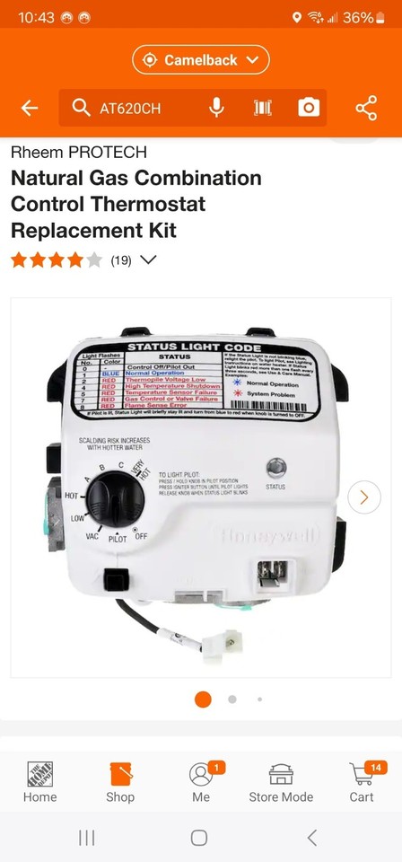 Rheem PROTECH Natural Gas Combination Control Thermostat Replacement Kit | eBay