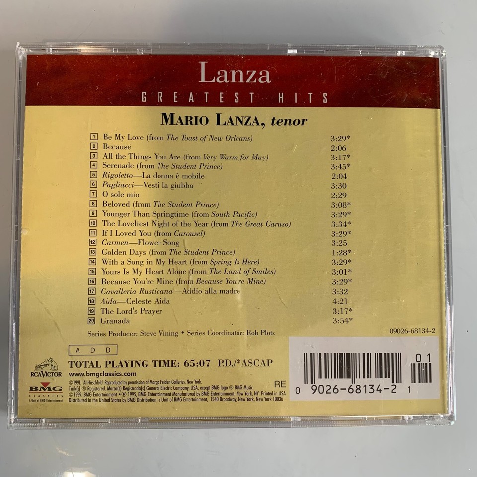 Lanza: Greatest Hits by Mario Lanza (Actor/Singer) (CD, 1995, BMG ...