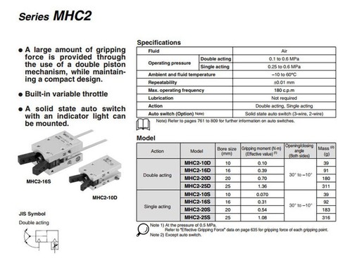 NEW 1PC MHC2-10D Pneumatic Angular Air Gripper Cylinder SMC Type Bore ...