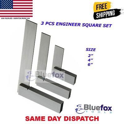 Machinist Square 90º 3 pc Right Angle Engineer Set 2" 4" 6" Bluefox ...