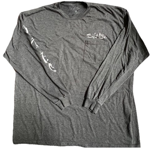 Mens Salt Life Hook, Line & Sinker Long Sleeve Dark Gray Pocket T-Shirt ...
