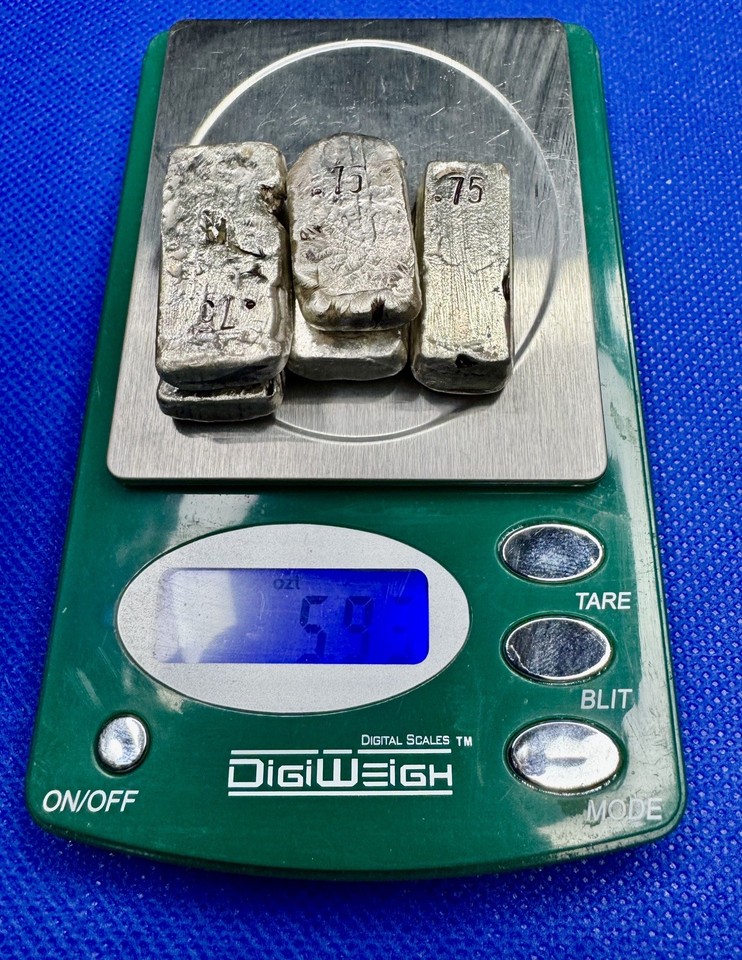 5.93 Oz total 5 bars .75 Silver Hand Poured Silver Bar -old estate lot ...