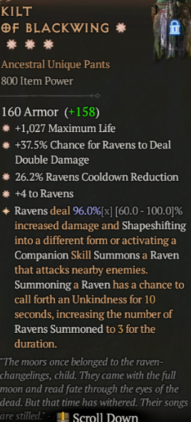 D4 Diablo 4 S10 4GA Kilt of Blackwing special affix high roll 96% | eBay