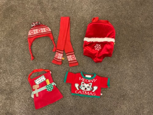 Lot x5 Build a Bear Christmas Outfits Santa Helper Elf Cat Sweater ...