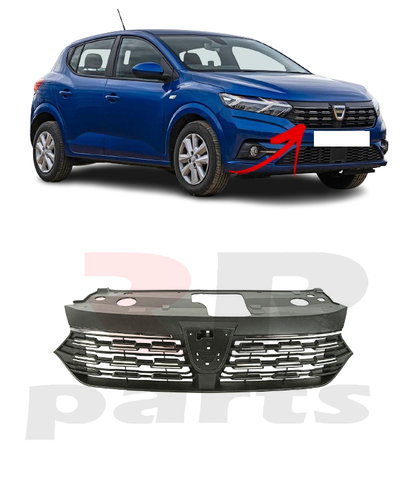 FOR DACIA SANDERO 21 - NEW FRONT CENTER GRILLE BLACK / CHROME TRIM ...