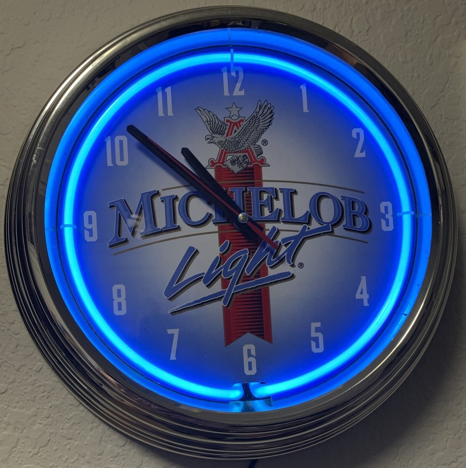 Vintage Michelob Light Hanging Neon Wall Clock 2000 w power cord | eBay