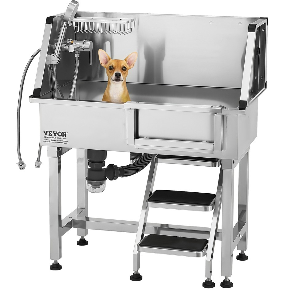 34" Dog Grooming Bath Tub Stainless Steel w Stairs Faucet Showerhead | eBay